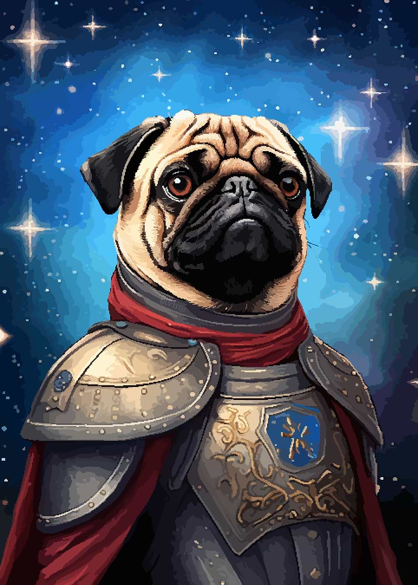 'Pug Sir Knight Pixel Art' Poster, picture, metal print, paint by ...