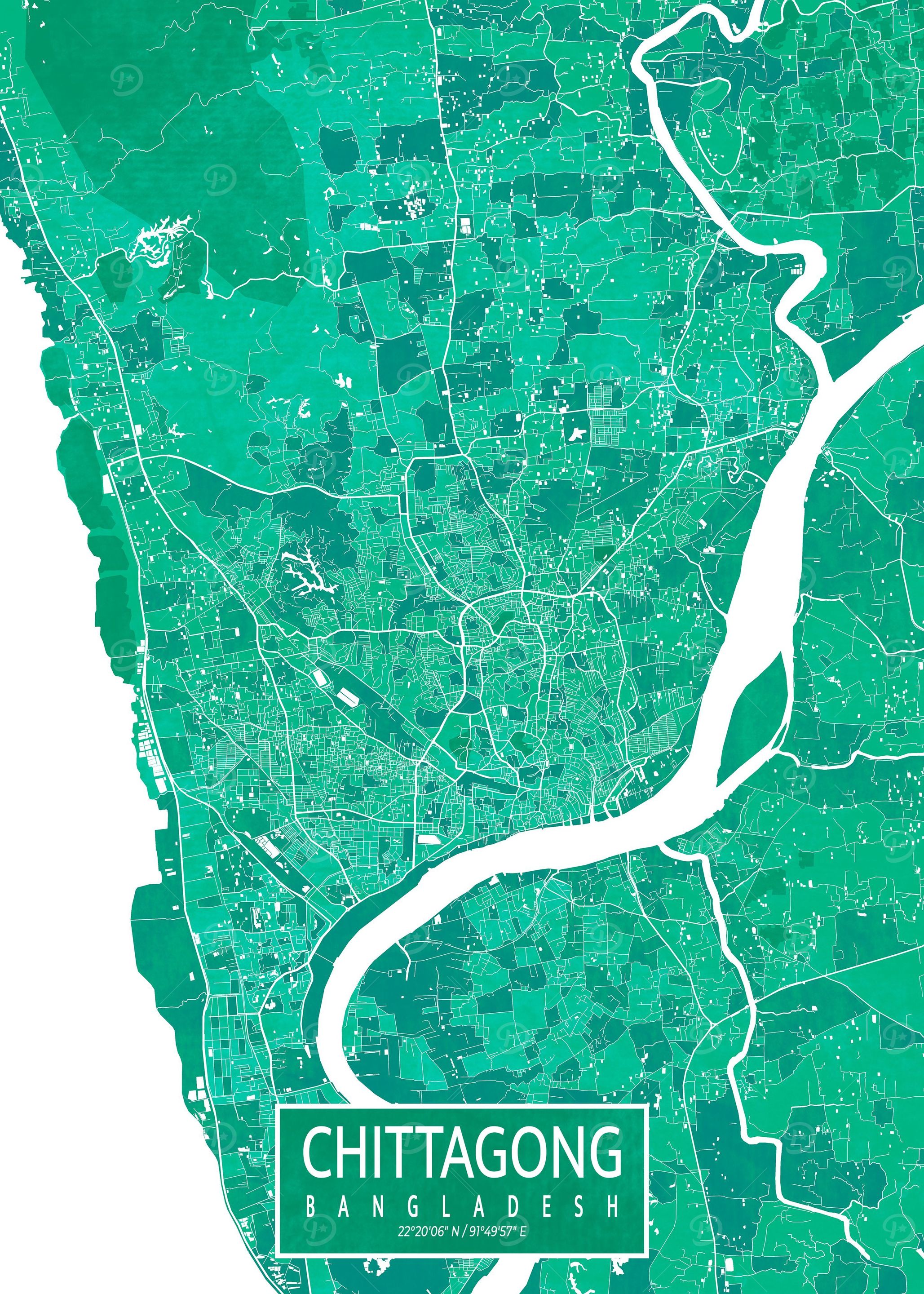 'Chittagong Map Watercolor' Poster, picture, metal print, paint by ...