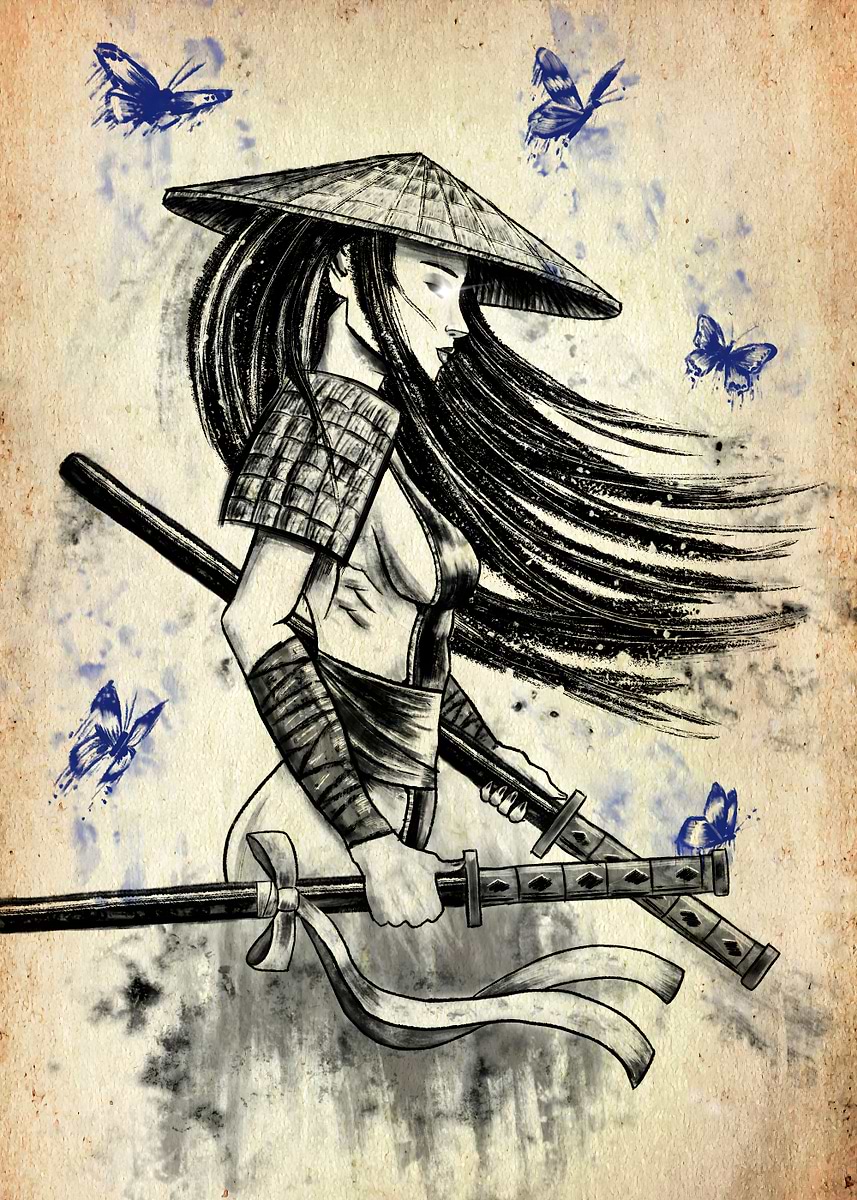 'Female Samurai Japan' Poster, picture, metal print, paint by ELYussArt ...