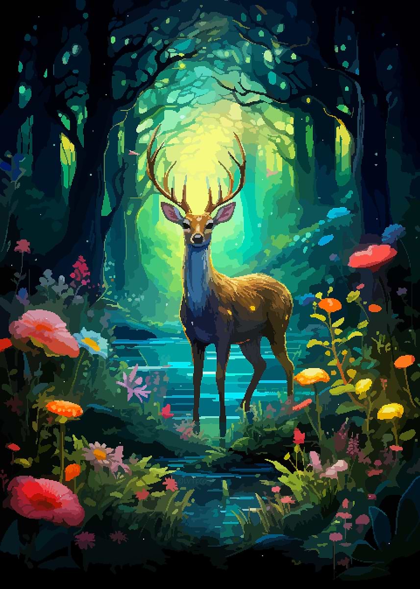 'Deer Forest Pixel Art' Poster, picture, metal print, paint by LVTFCO ...