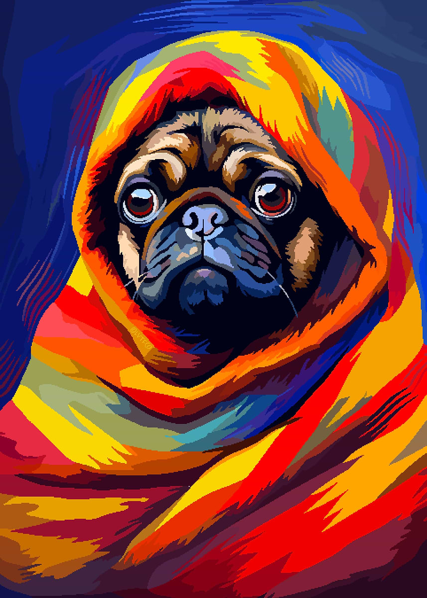 'Pug Blanket Cute Pixel Art' Poster, picture, metal print, paint by ...