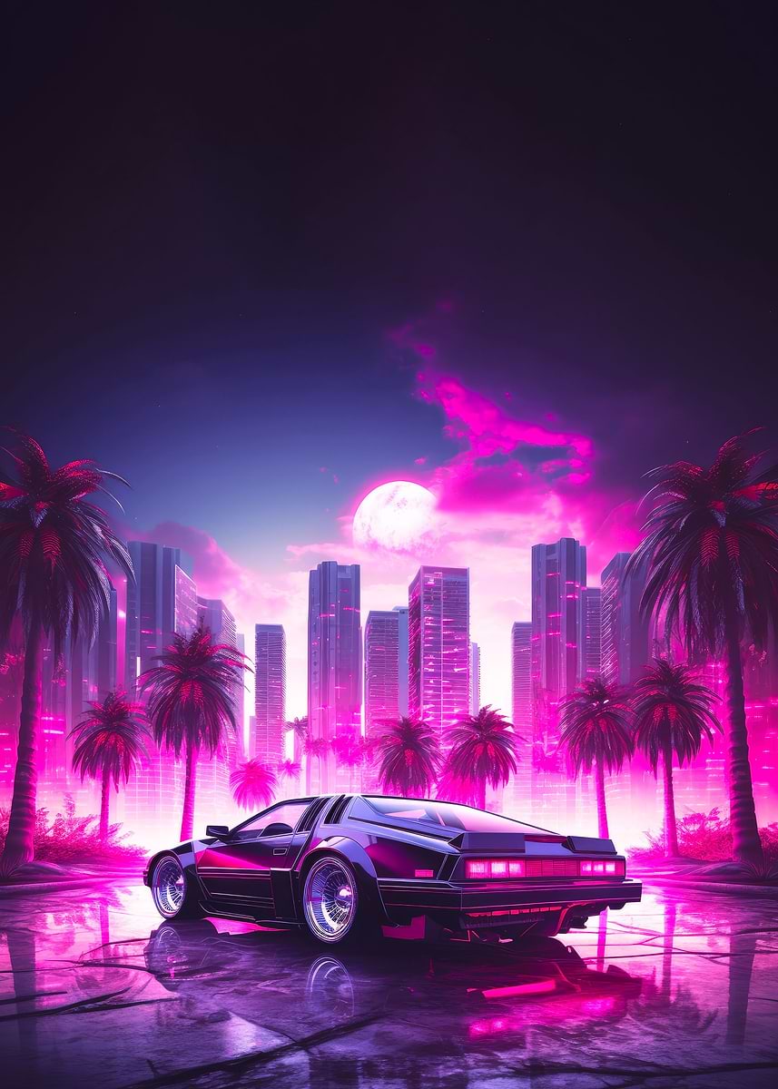 'Synthwave Vaporwave Car' Poster, picture, metal print, paint by ...
