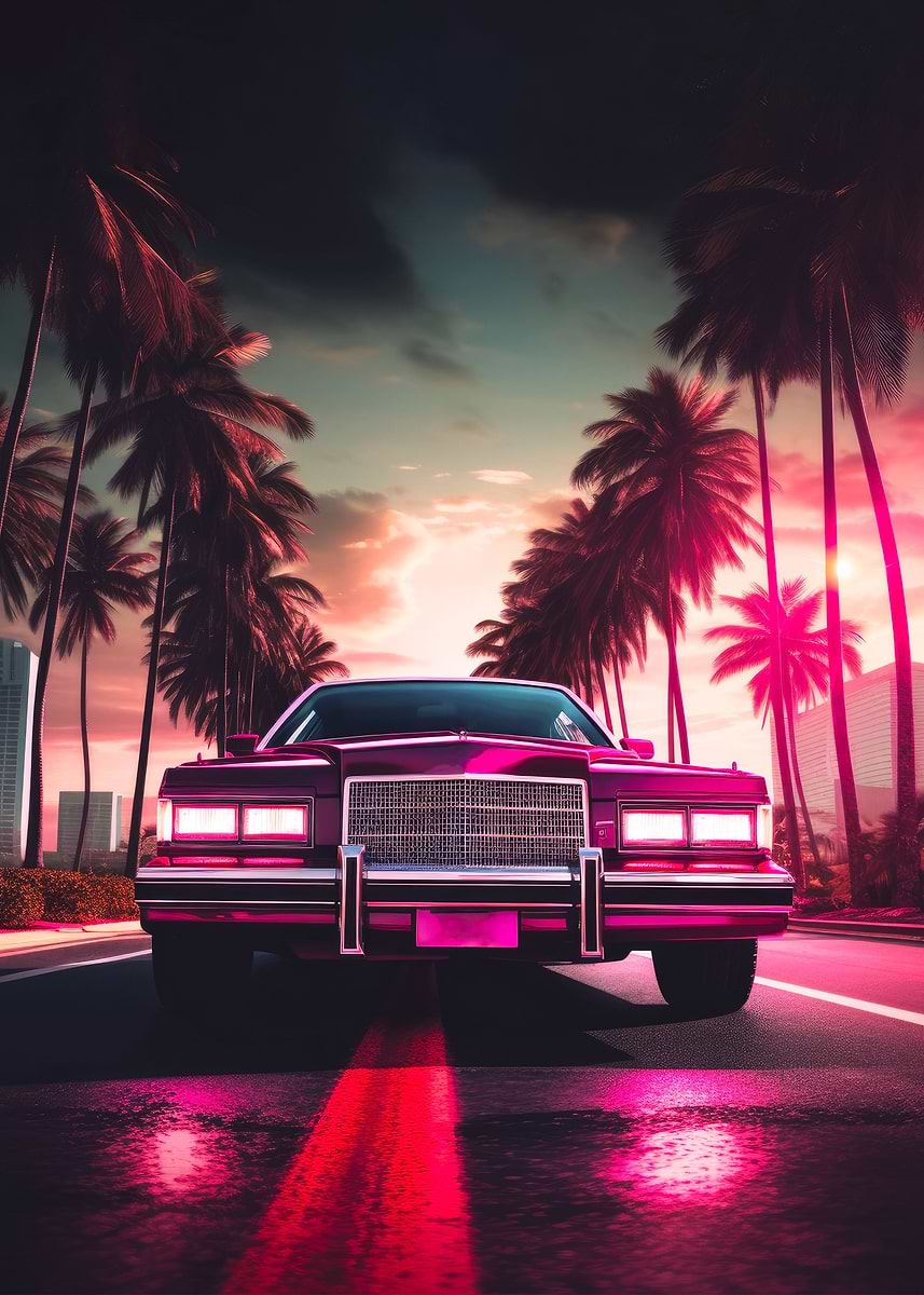 'Synthwave Vaporwave Car' Poster, picture, metal print, paint by ...