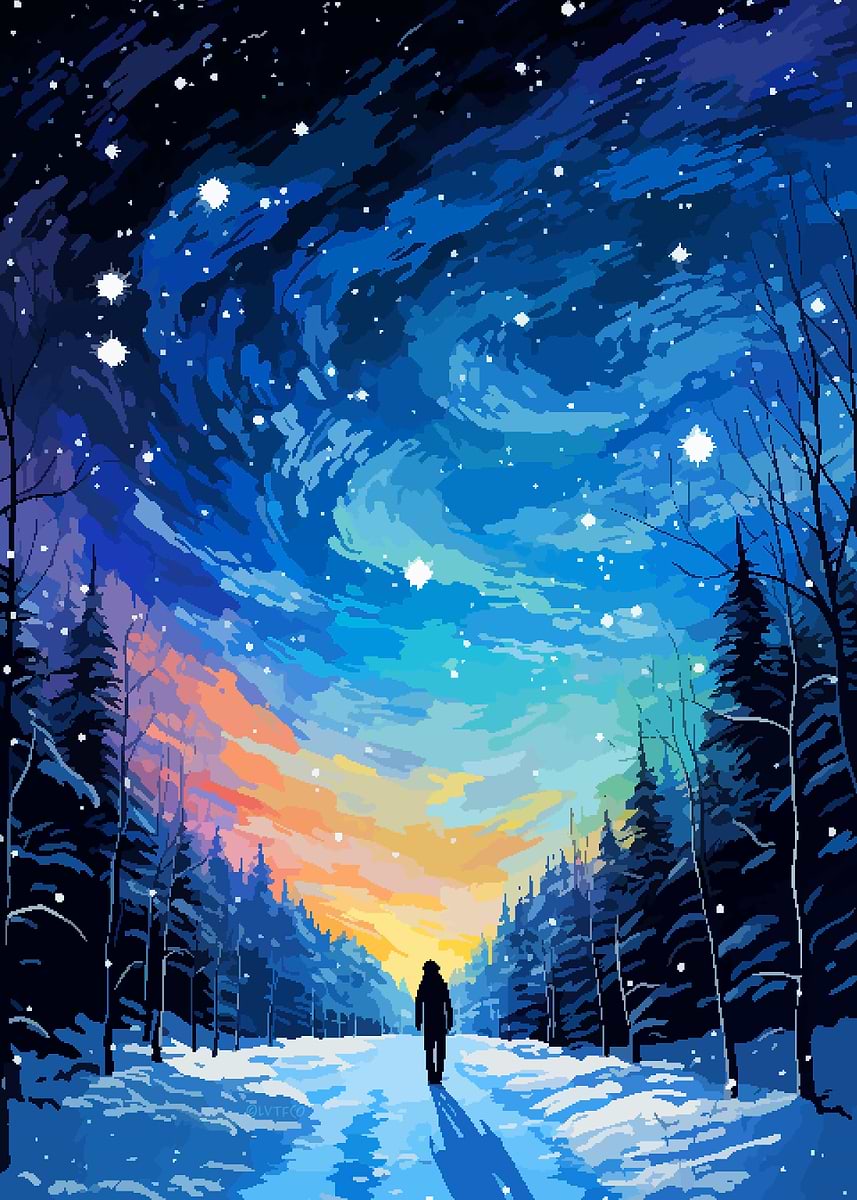 'Snow Star Forest Pixel Art' Poster, picture, metal print, paint by ...