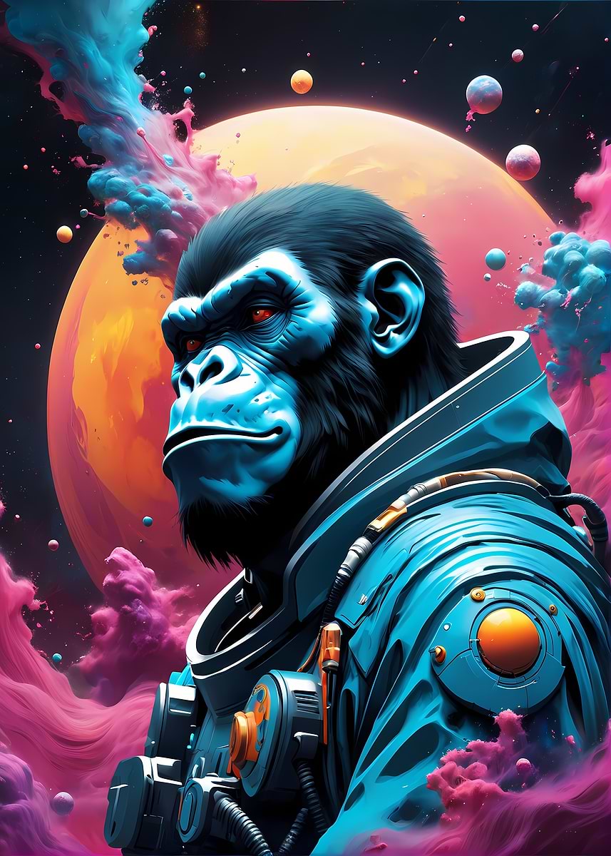 'Ape Cosmic Space' Poster, picture, metal print, paint by Surreal Print ...