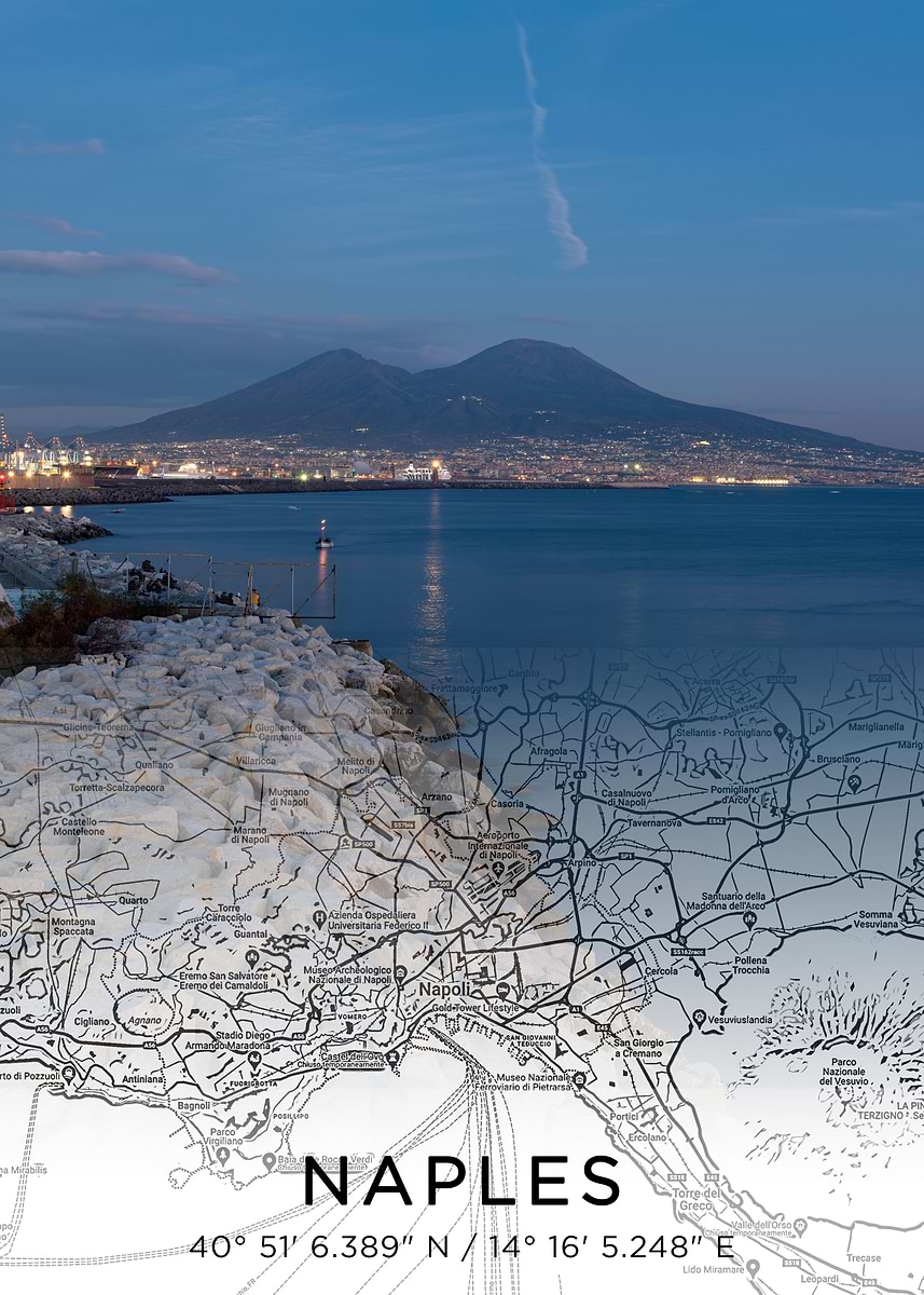 'Naples City Map White' Poster, picture, metal print, paint by Gianluca ...