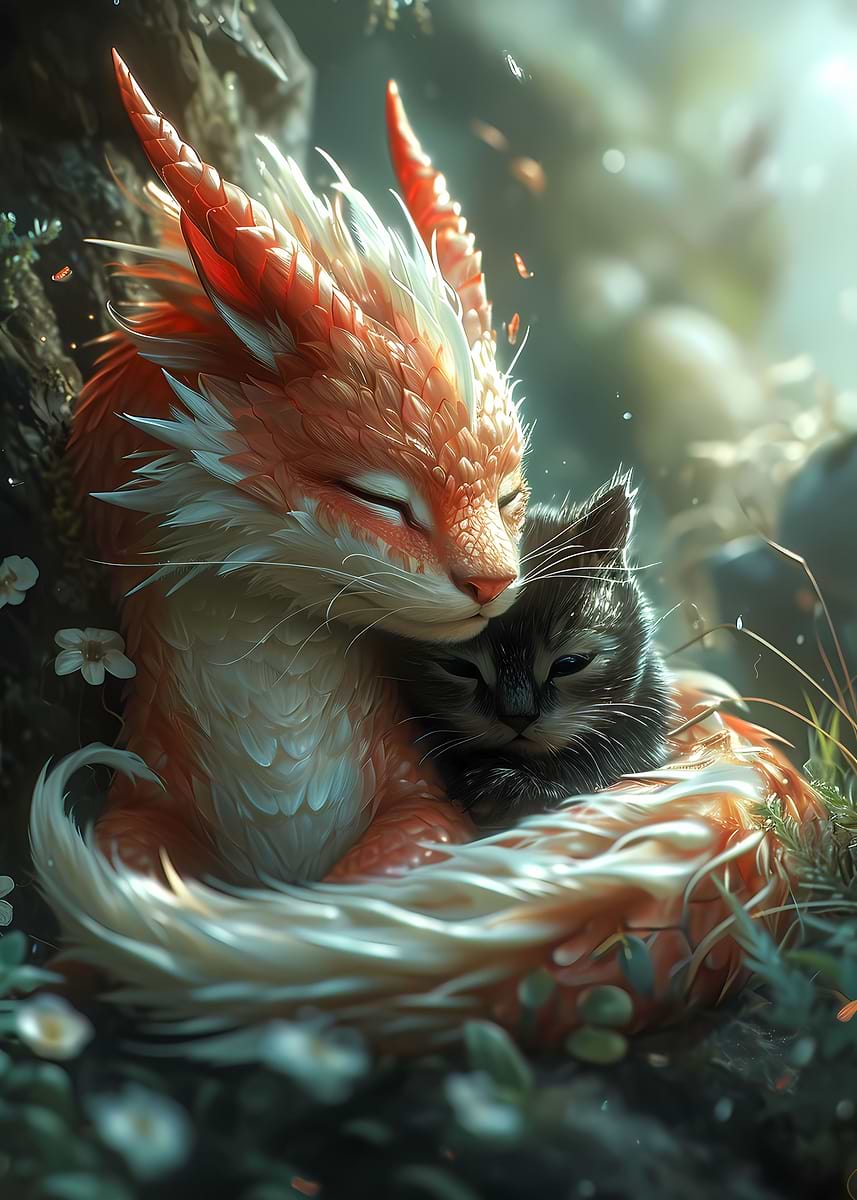 'Dragon Cat Nature Fantasy' Poster, picture, metal print, paint by ...
