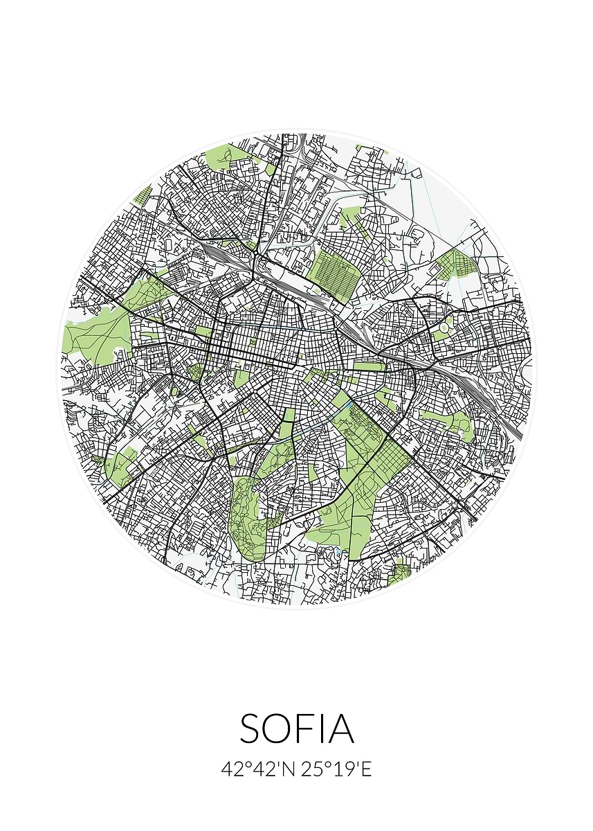 'Sofia Circle City Map' Poster, picture, metal print, paint by dkDesign ...