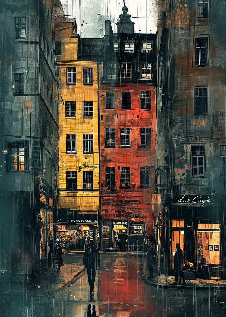 'German city downtown' Poster, picture, metal print, paint by Psalms ...