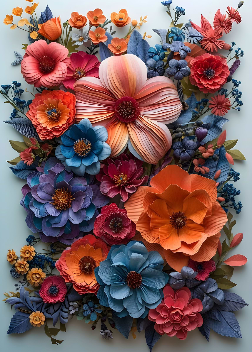 'Colorful Paper Flowers' Poster, picture, metal print, paint by ...