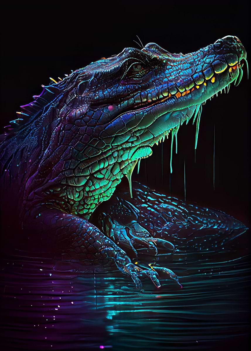 'Neon Gator Glare' Poster, picture, metal print, paint by Scott Prokop ...