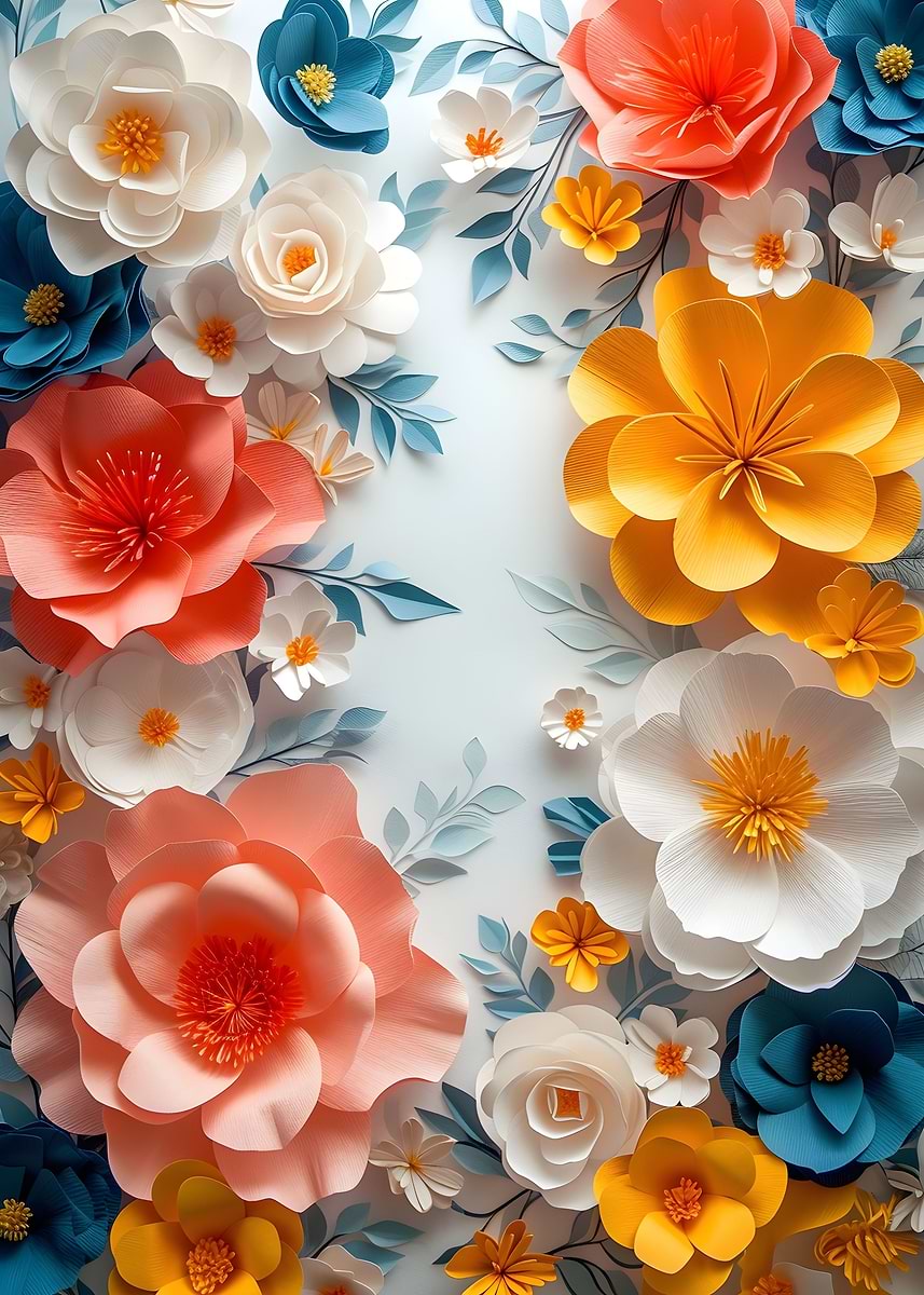 'Colorful Paper Flowers' Poster, picture, metal print, paint by ...