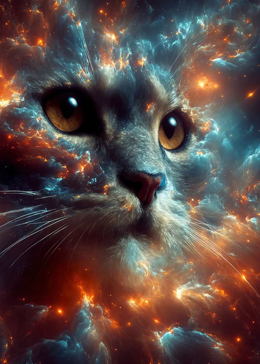 'Cat in nebula clouds' Poster, picture, metal print, paint by ...