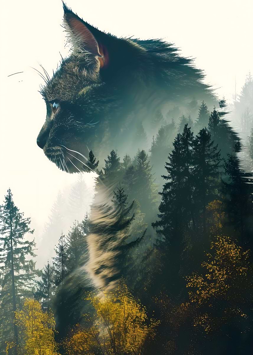 'Cat Nature' Poster, picture, metal print, paint by EB Art | Displate
