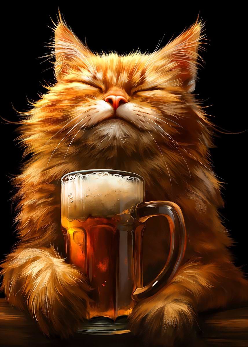 'Cat and Beer' Poster, picture, metal print, paint by Echelon IMG ...