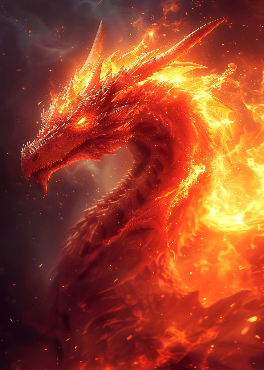 'Fire Dragon' Poster, picture, metal print, paint by Tapu Vlad | Displate