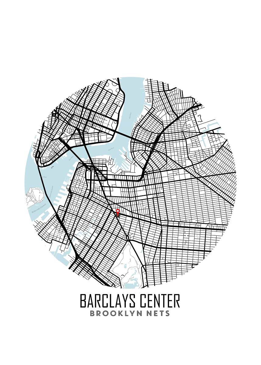 'Barclays Center Map' Poster, picture, metal print, paint by KI RU ...