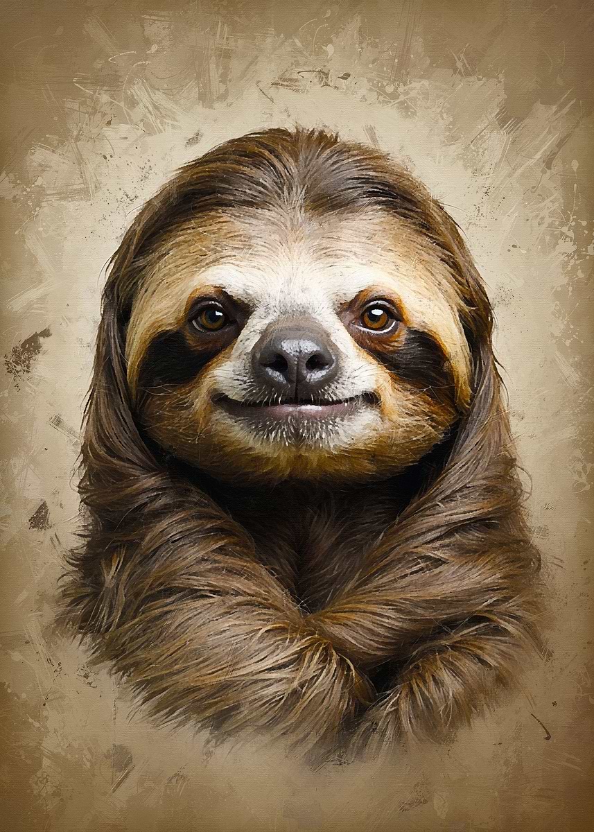 'A Sloths Sly Grin Up Close' Poster, picture, metal print, paint by ...