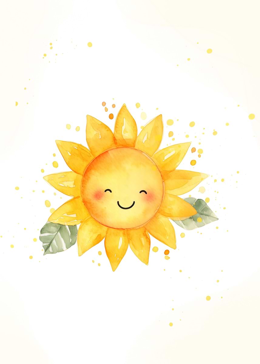 'Cute Smiling Sunflower ' Poster, picture, metal print, paint by ...