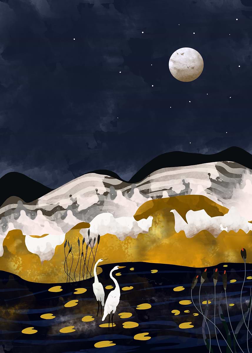 'Midnight Lake' Poster, picture, metal print, paint by 83 Oranges by ...