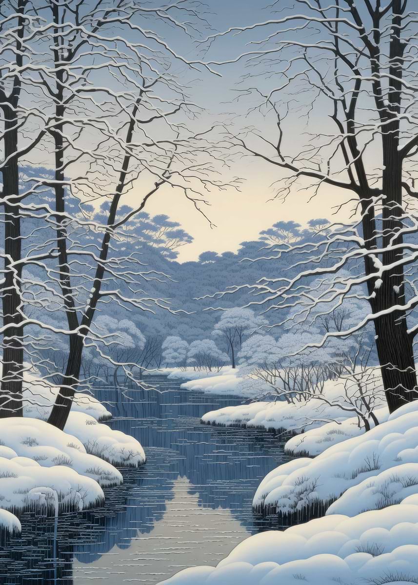 'Snow Japanese Painting' Poster, picture, metal print, paint by Kai ...