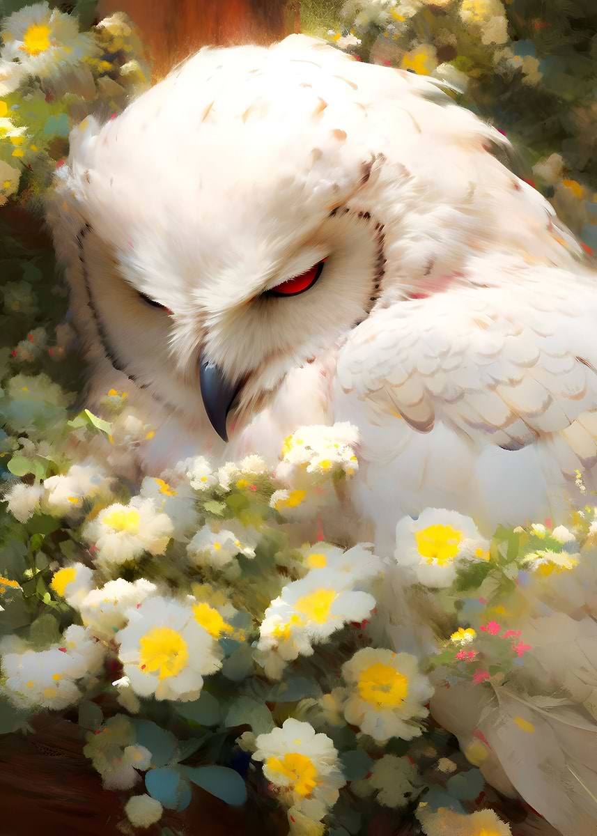'Snow Flower owl Raptor Zen' Poster, picture, metal print, paint by ...