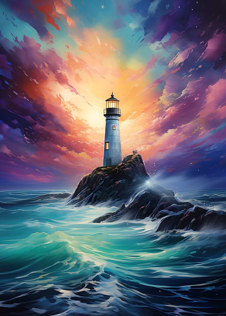 'Lighthouse at Sea' Poster, picture, metal print, paint by Ben Krefta ...