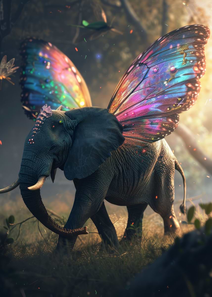 'Flying Elephant With Wings' Poster, picture, metal print, paint by ...