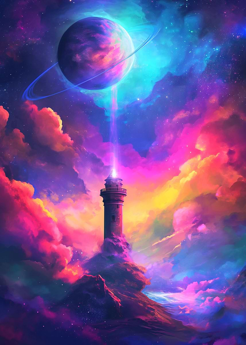'Cosmic Lighthouse' Poster, picture, metal print, paint by Vendzi ...