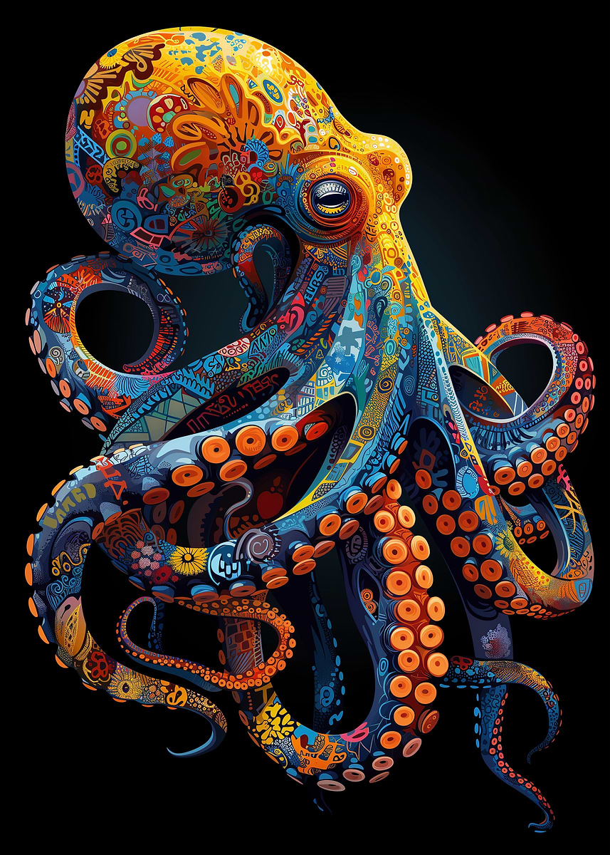 'Colorful Octopus Poster' Poster, picture, metal print, paint by Wall ...