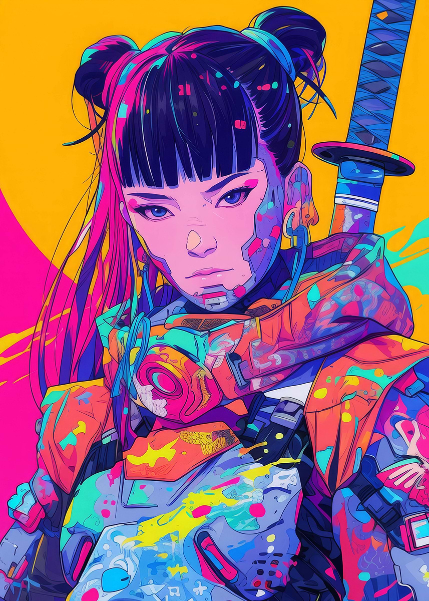 'Samurai Cyberpunk Girl' Poster, picture, metal print, paint by Adam ...