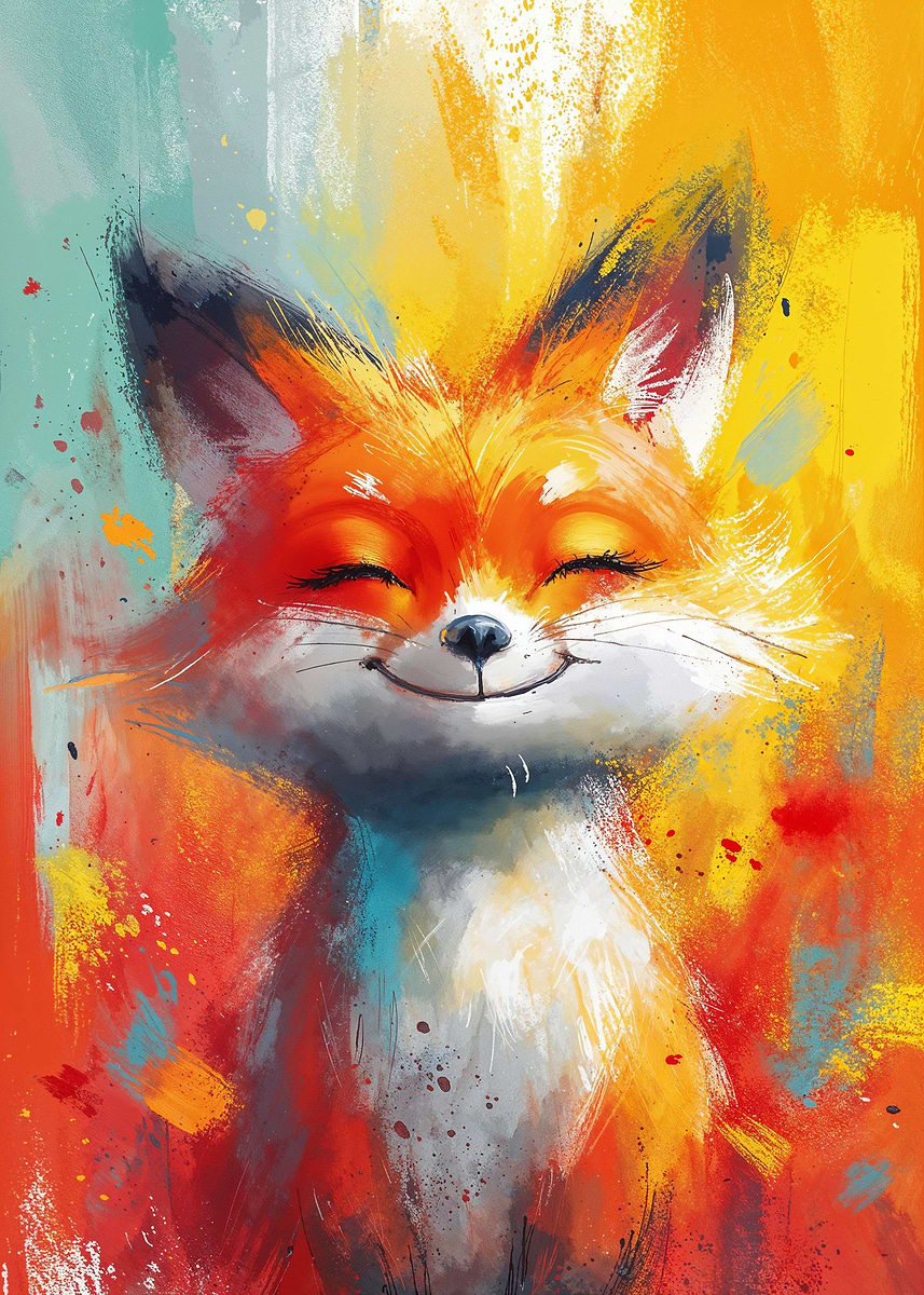 'Blissful Fox Grin' Poster, picture, metal print, paint by Tomoo | Displate