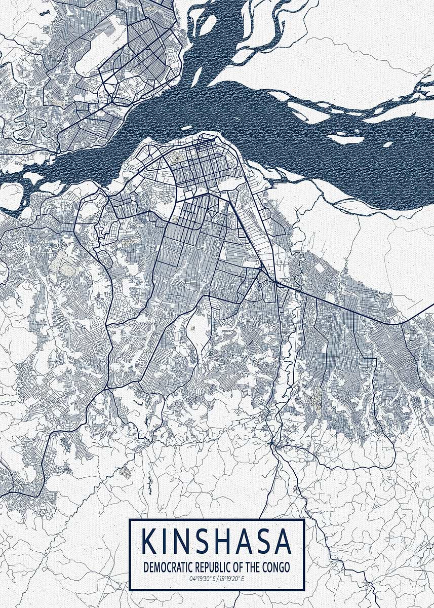 'Kinshasa City Map Coastal' Poster, picture, metal print, paint by ...
