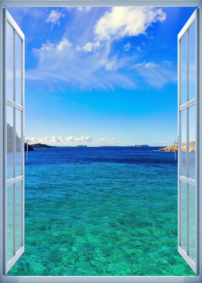 'Window view beach coastal' Poster, picture, metal print, paint by ...