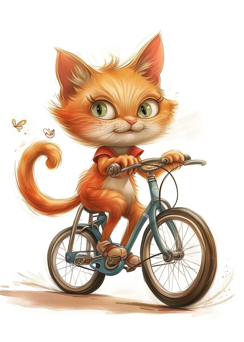'Cat Riding a bicycle' Poster, picture, metal print, paint by Hawysia ...