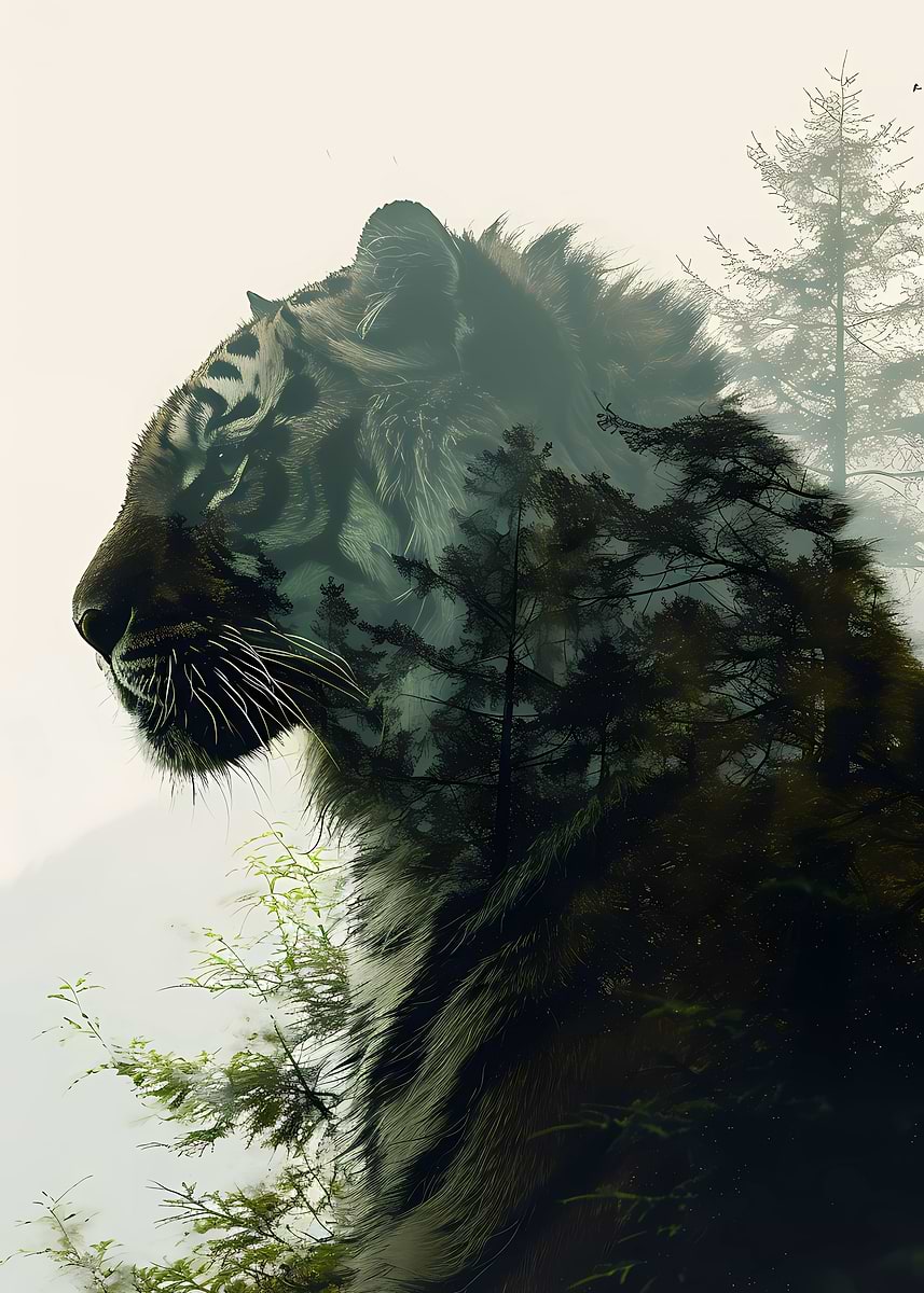 'Tiger Double Exposure Tree' Poster, picture, metal print, paint by ...