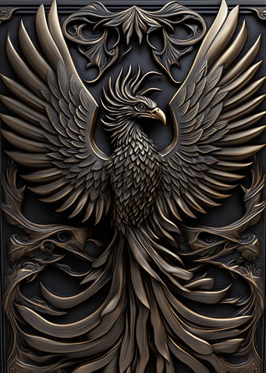 'Phoenix Gold Relief Deco' Poster, picture, metal print, paint by ...
