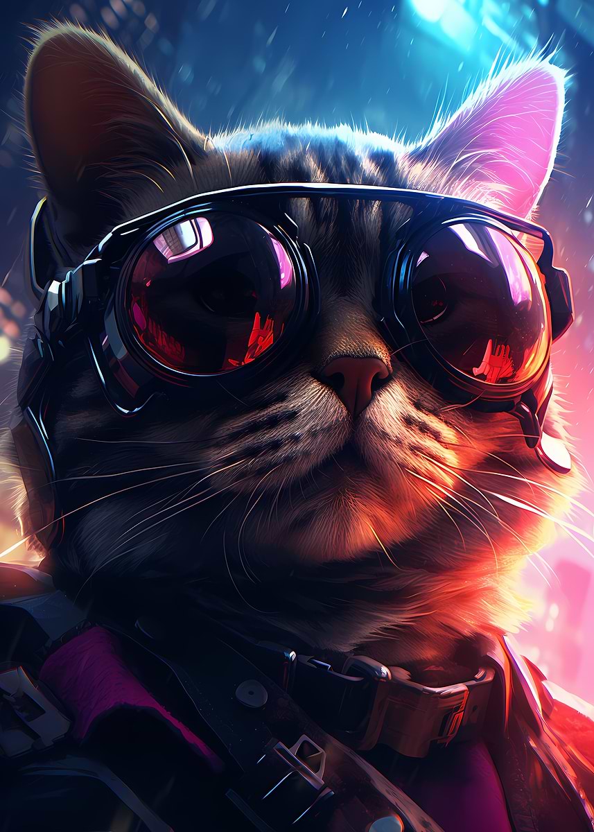 'Cyberpunk Cute Cat' Poster, picture, metal print, paint by Autophil ...