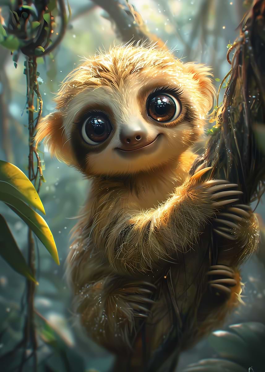 'A Cute Cartoon Sloth ' Poster, picture, metal print, paint by Wildlife ...