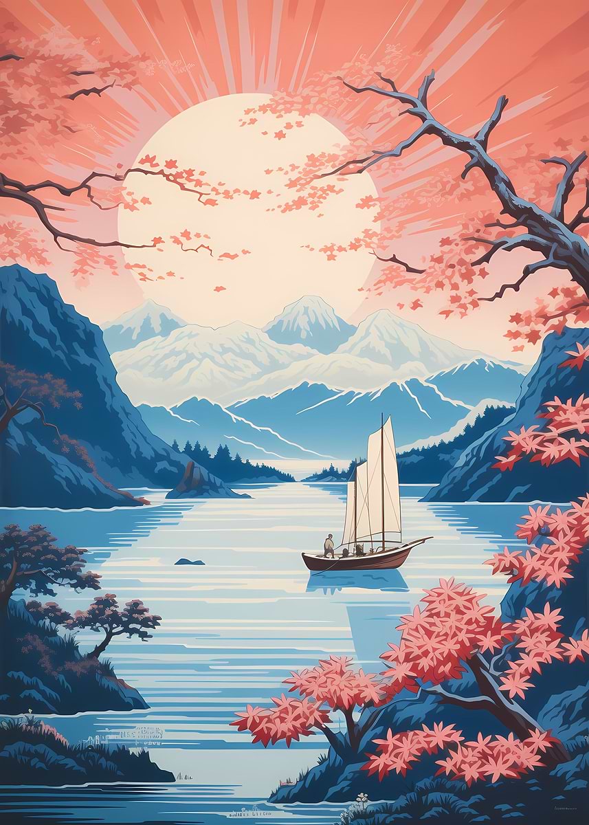 'japanese Lake' Poster, picture, metal print, paint by PERMADI | Displate