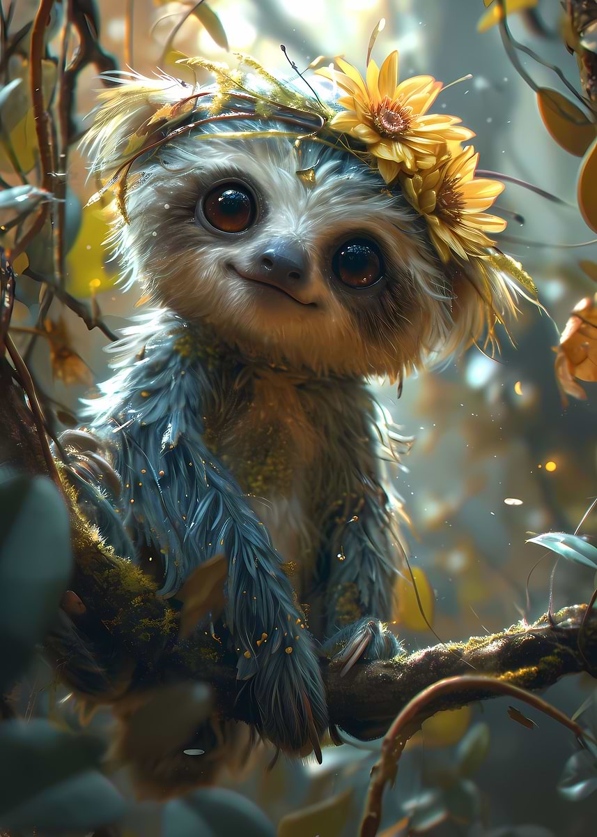 'Cartoon Sloth' Poster, picture, metal print, paint by Wildlife Wonders ...