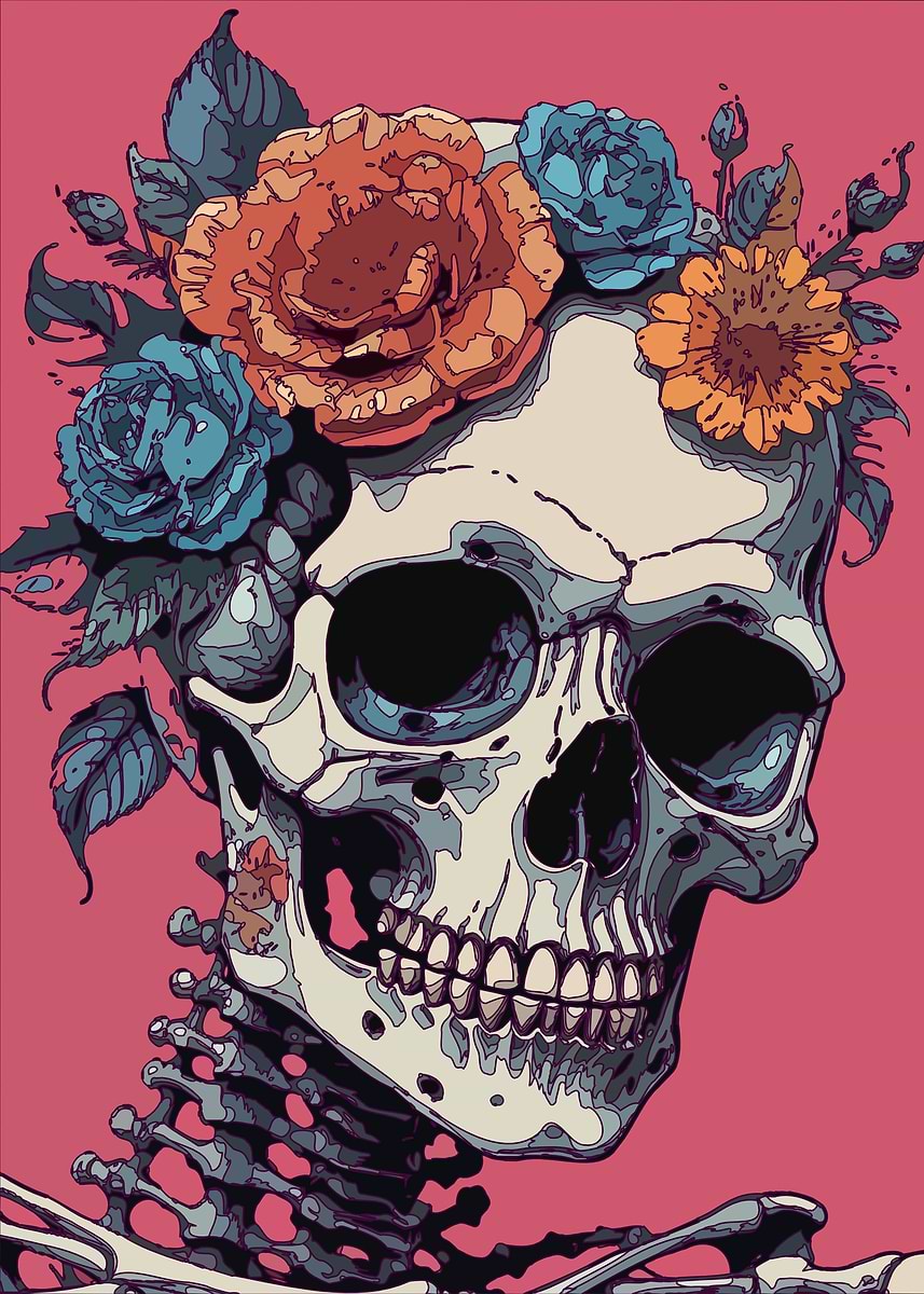 'Floral Skeleton Pop Art 2' Poster, picture, metal print, paint by 1x ...