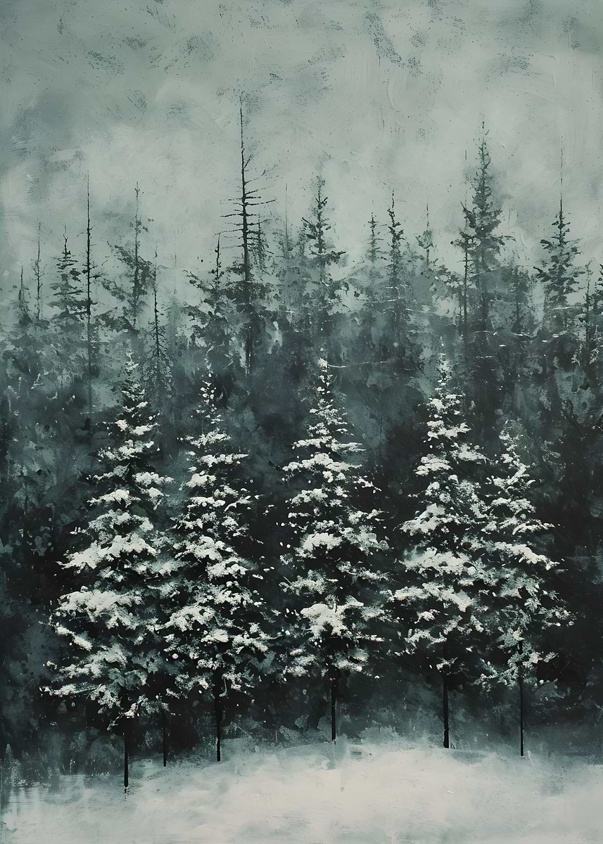 'Frozen Trees Forest Serene' Poster, picture, metal print, paint by ...