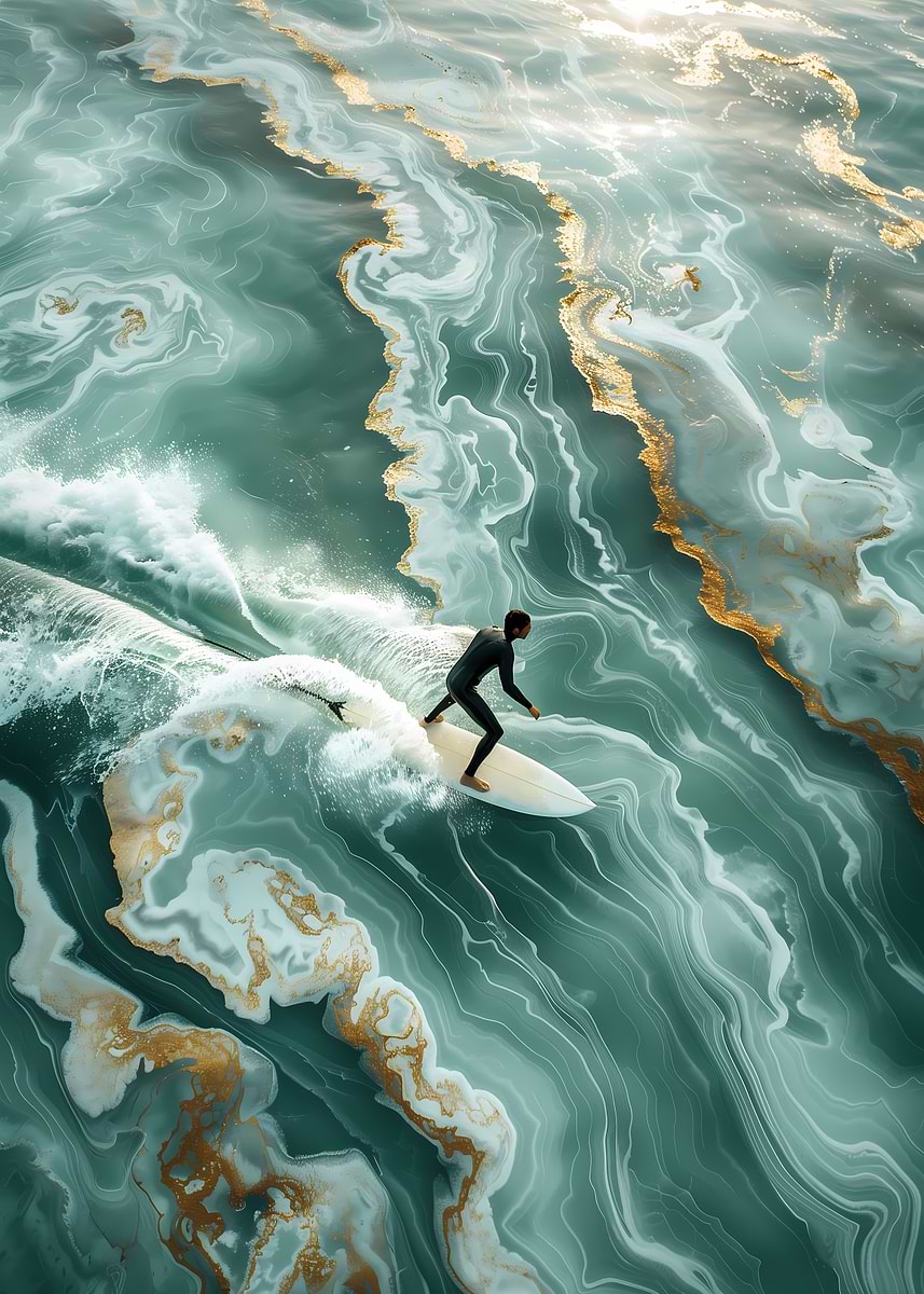 'Marbel Gold Gilded Surf ' Poster, picture, metal print, paint by Mr ...