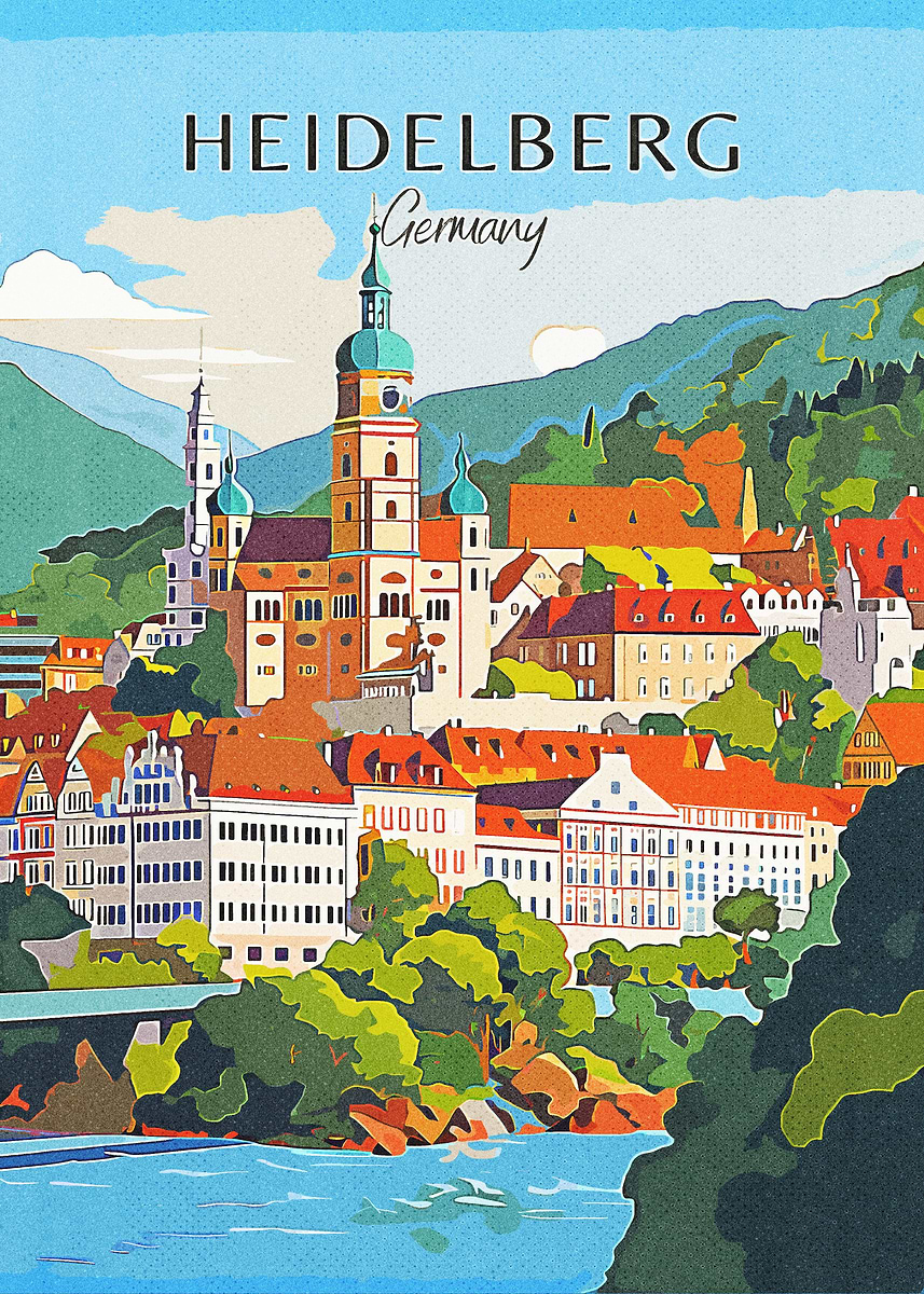'Heidelberg Germany Travel' Poster, picture, metal print, paint by ...