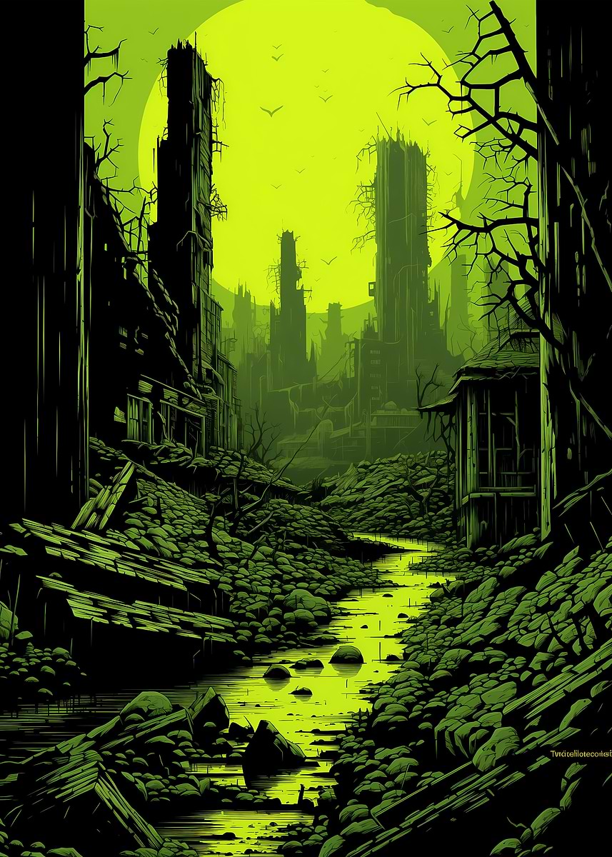 'Ghost CIty' Poster, picture, metal print, paint by Spooky Blob | Displate