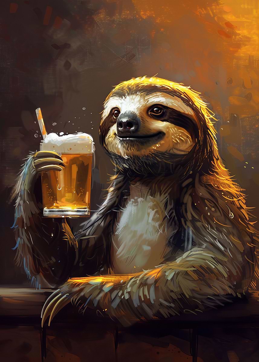 'Sloth Drinking Beer' Poster, picture, metal print, paint by Alisson ...