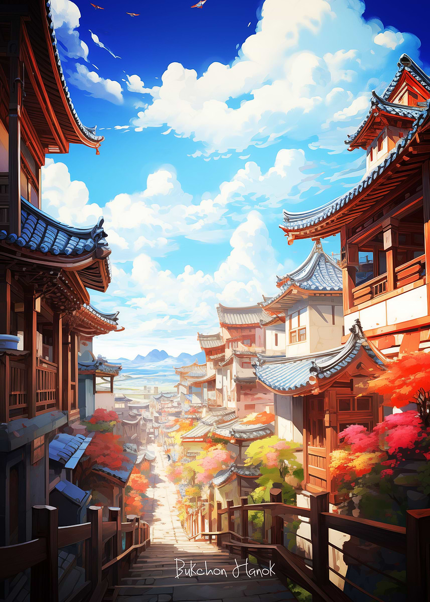 'Bukchon Hanok Oil Painting' Poster, picture, metal print, paint by ...