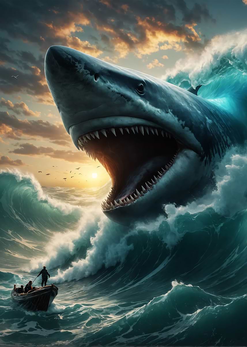 'Megalodon Attack' Poster, picture, metal print, paint by FlyingBlade ...