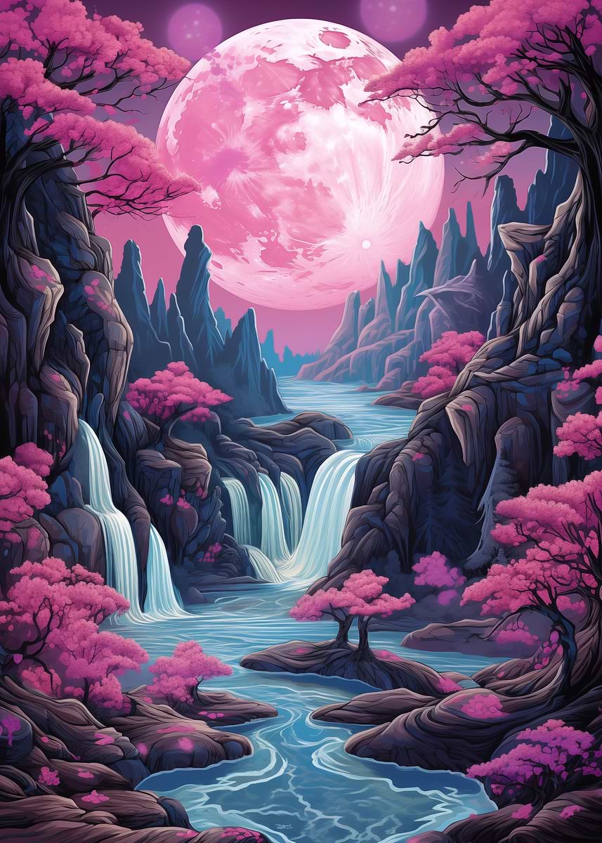 'Neon Full Moon Rising' Poster, picture, metal print, paint by ...